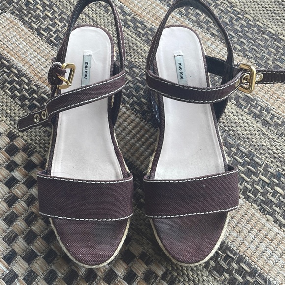 Miu Miu | Shoes | Miu Miu Wedge Sandal Size 375 | Poshmark